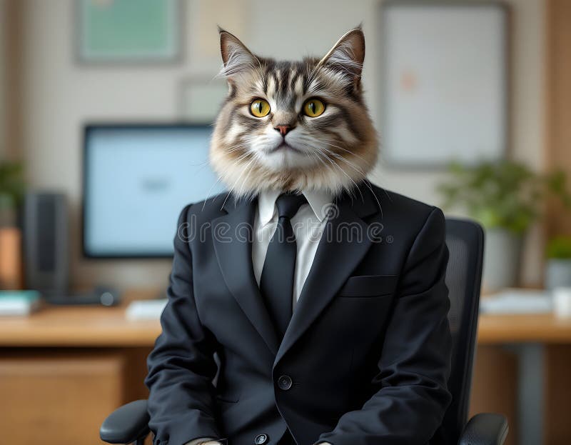 Cat in Suit Posing in Office Setting for Professional Corporate Look ...