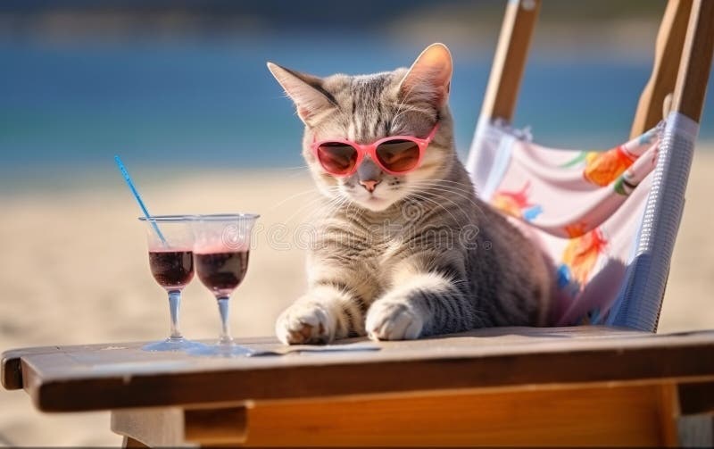 Funny Cat Cocktail Beach Stock Illustrations – 582 Funny Cat Cocktail ...
