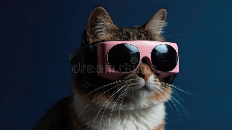 A Cat with Sunglasses Participating in a Virtual Reality Experience ...