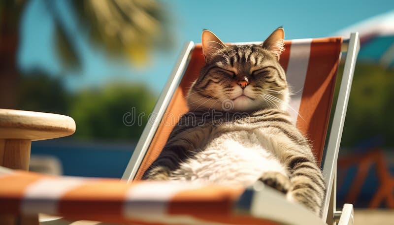 Cat with Sunglasses Sunbathing on Sun Lounger Stock Illustration ...