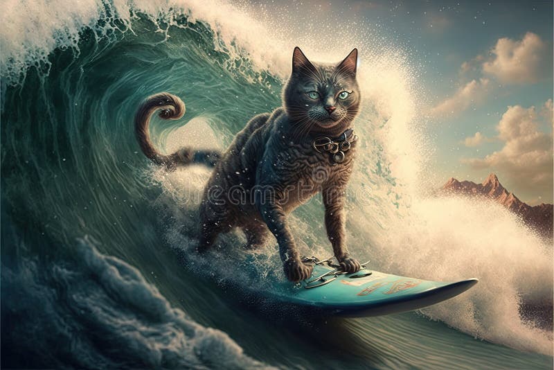 Cat Surfing in Hawaii Like a Pro Surger Illustration Generative Ai ...