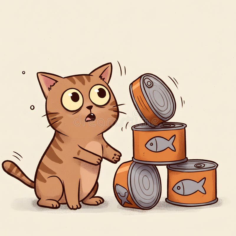 Cat Surprised by Stack of Fish Cans - Generated Using Ai Stock ...