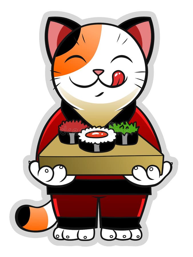 Cat with sushi stock vector. Illustration of character - 53436414