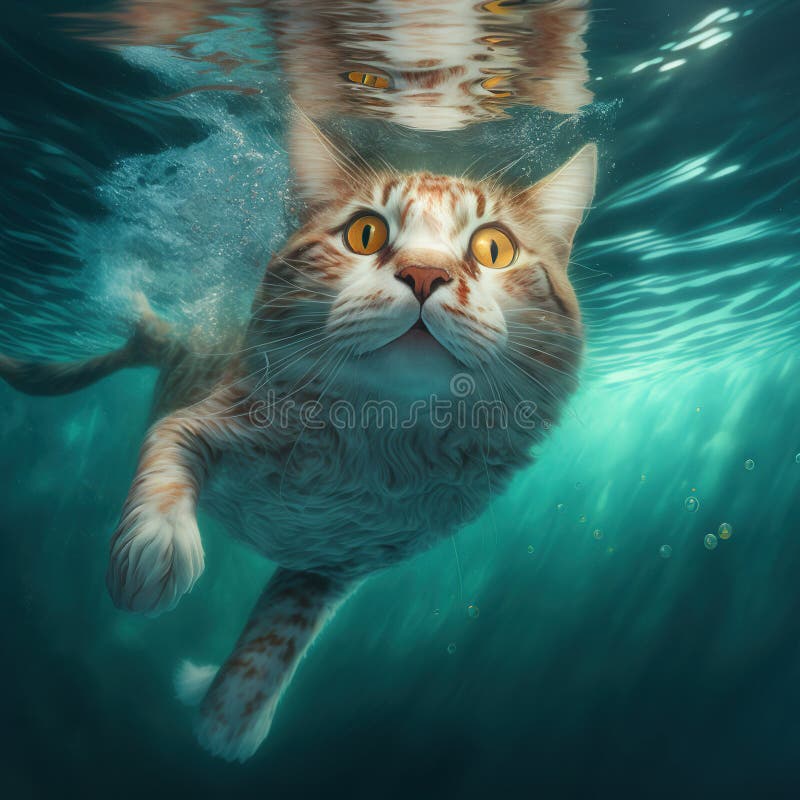 Cat Swim Underwater. Generative AI Stock Illustration - Illustration of ...