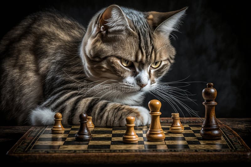A Cat at a Table Playing Chess, AI Generated Stock Illustration ...