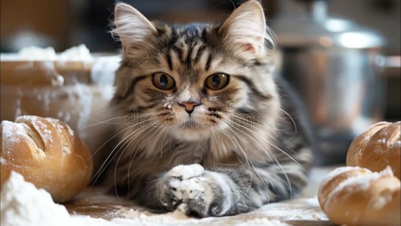 Cat on the Table with Scattered Flour Stock Footage - Video of pets ...