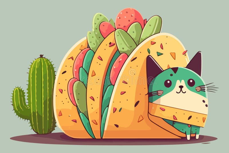 Cat Taco Vector Illustration Stock Illustration - Illustration of line ...
