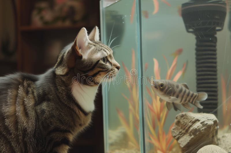 Cat with Tail Swishing, Fixated on a Fish in the Tank Stock Image ...