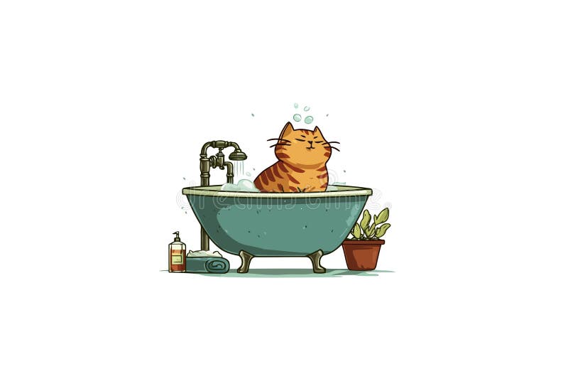 Cat Taking a Bath Bathing Isolated Stock Vector - Illustration of ...