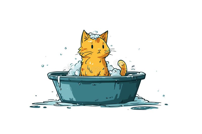 Cat Taking a Bath Water Isolated Stock Vector - Illustration of bath ...