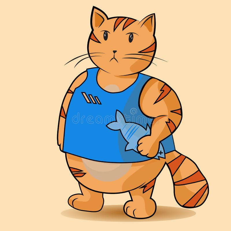Cat in a Tank Top with Fish Stock Vector - Illustration of cheerful ...