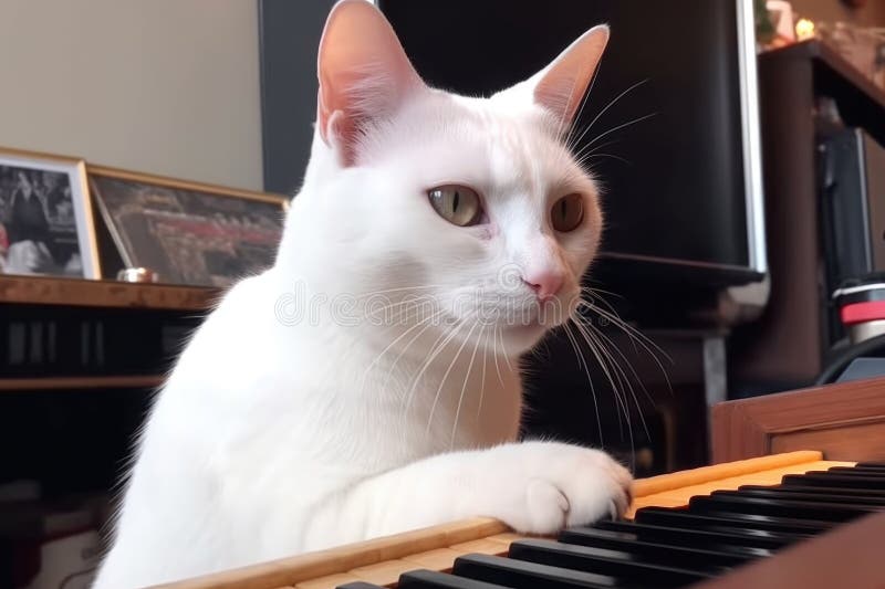 Cat Taps Out Mesmerizing Melody on the Piano Keys Stock Illustration ...