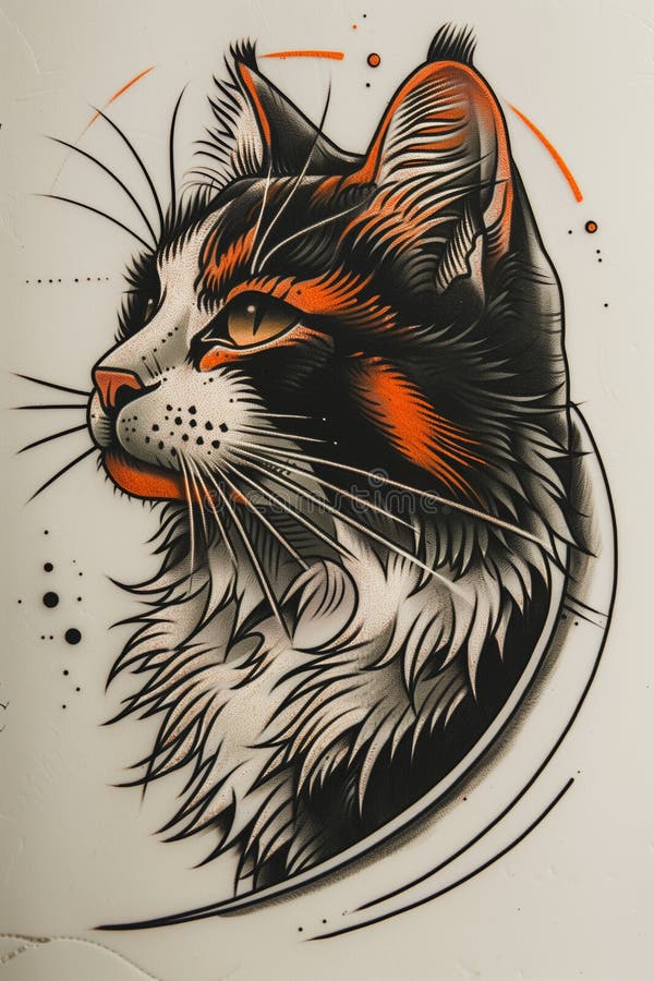 Cat Tattoo, Neo Traditional Tattoo Style, Cat Head Tattoo Flash on ...