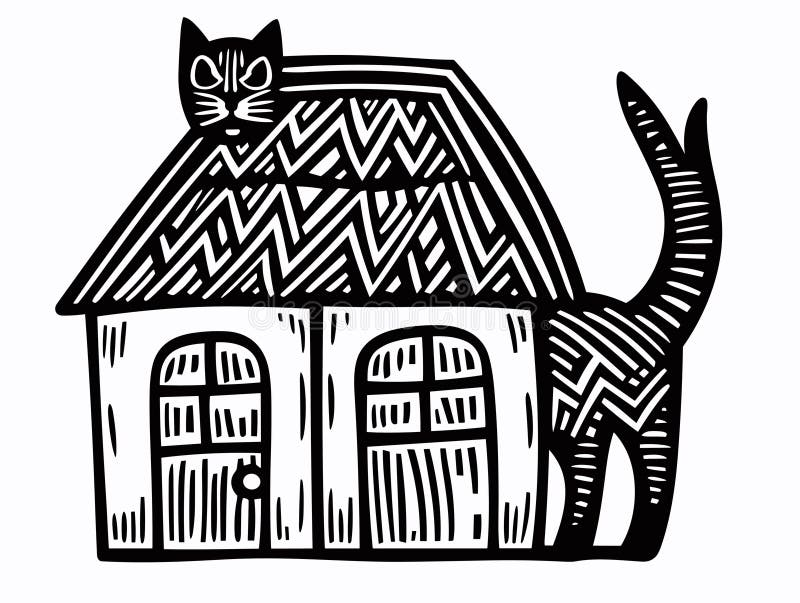 A Cat on Top of a House - House Cat Icon Stock Vector - Illustration of ...