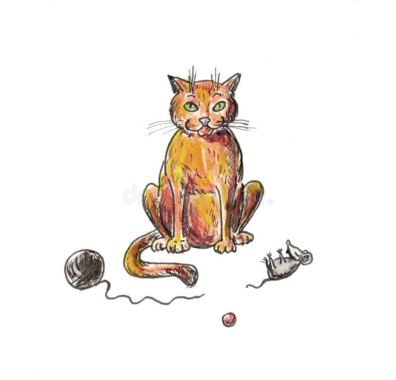 Red Cat with Toys and Dead Mouse. the Tile of Seamless Colorful Pattern ...