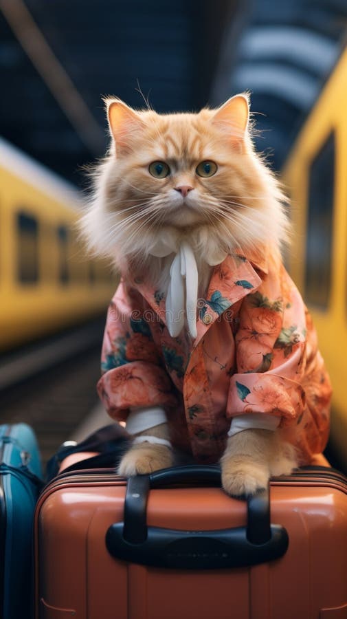 Cat Travel Humor Amusing Concept of a Cat Going on Vacation Stock ...