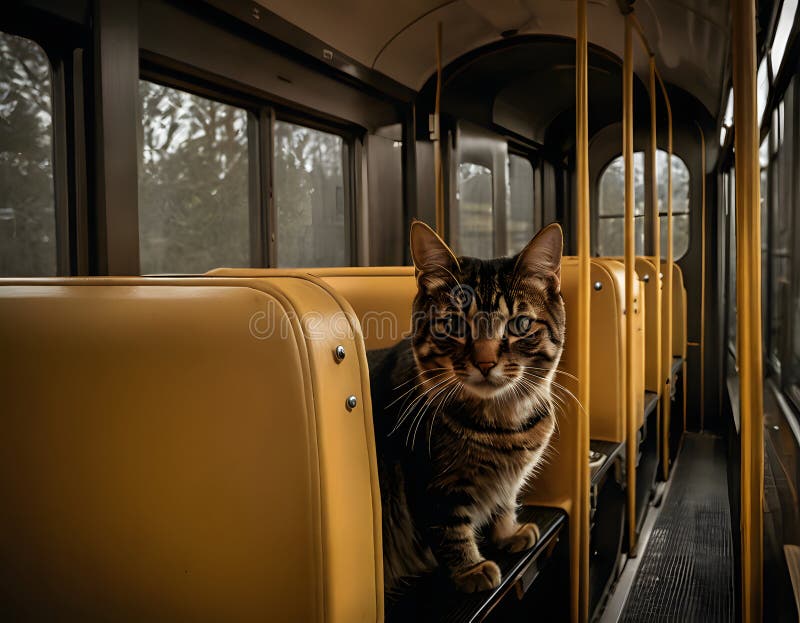 The Cat is Traveling on the Train. AI Generated. Stock Photo - Image of ...