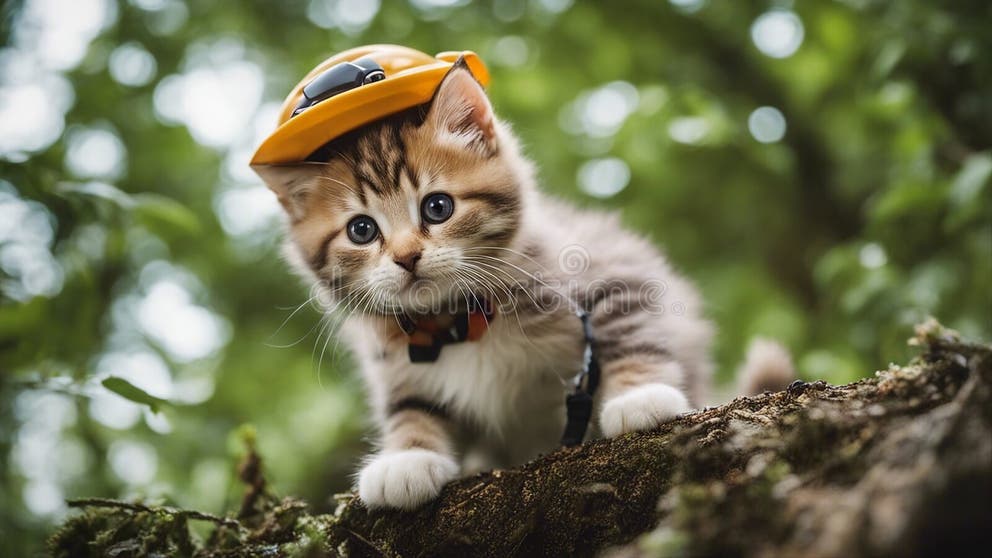 Cat on the Tree an Adventurous Kitten with a Mock Serious Expression ...