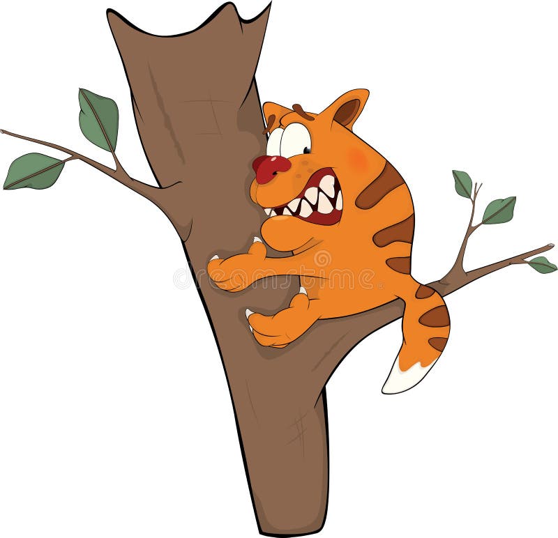 Cat on a tree. Cartoon stock vector. Illustration of cheerful - 29498985
