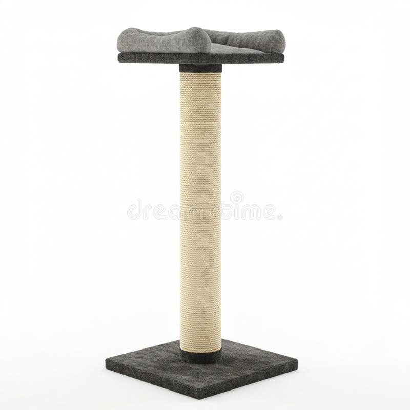 Cat Tree with a Tall, Beige Sisal-covered Scratching Post, Topped by a ...