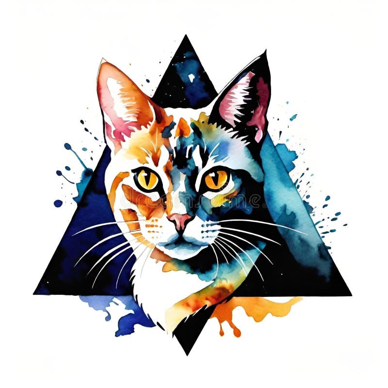 Cat with Triangle Art, Illustration Stock Illustration - Illustration ...
