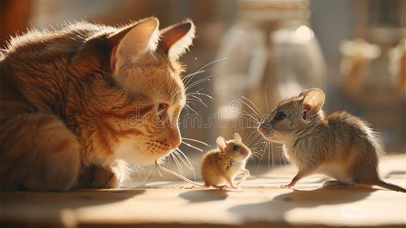 Cat and Two Mice stock illustration. Illustration of whiskers - 324702415