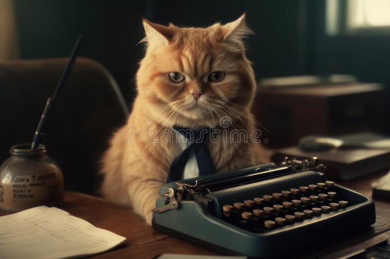 Cat and Typewriter. AI Generative Stock Illustration - Illustration of ...
