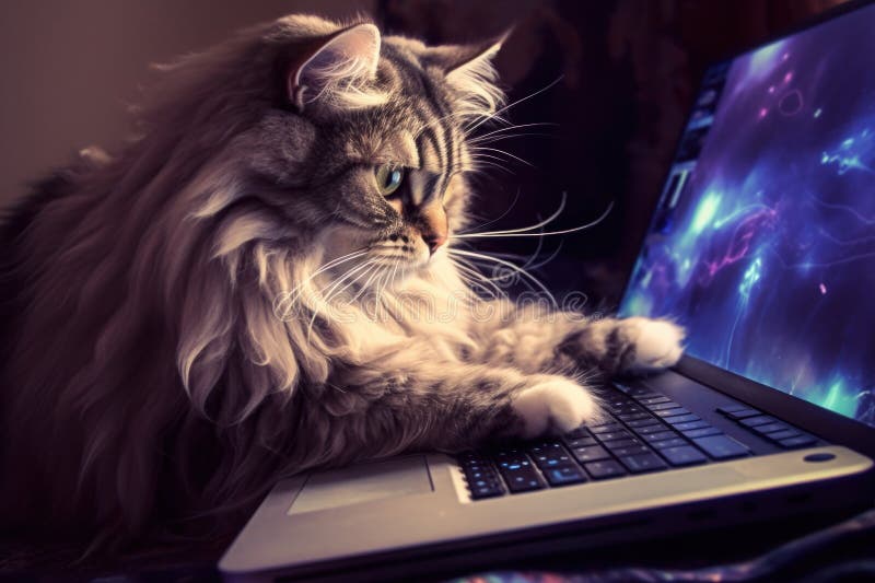 Cat Typing on Laptop Computer Stock Illustration - Illustration of ...