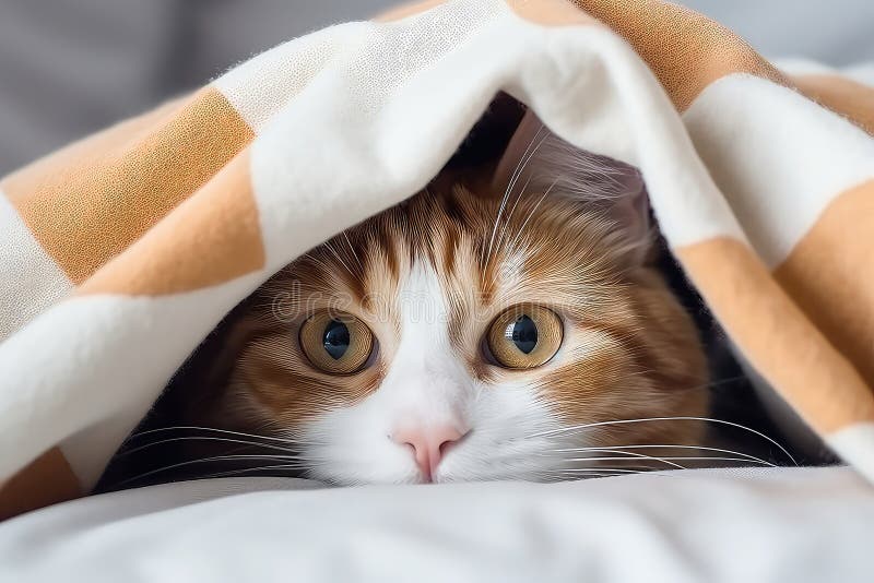 A Cat Under a Blanket stock photo. Image of snuggle - 295356256