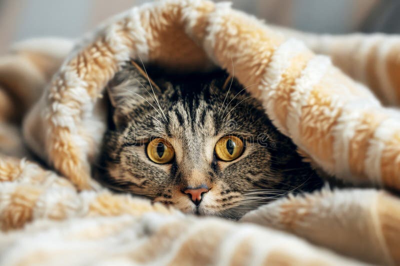 Cat Under the Blanket , Generative AI Stock Photo - Image of relaxation ...