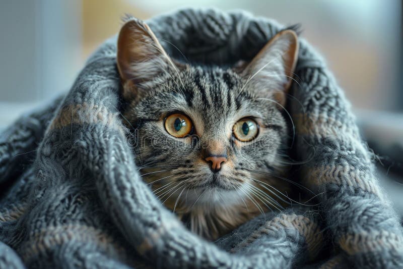 Cat Under the Blanket , Generative AI Stock Photo - Image of animal ...
