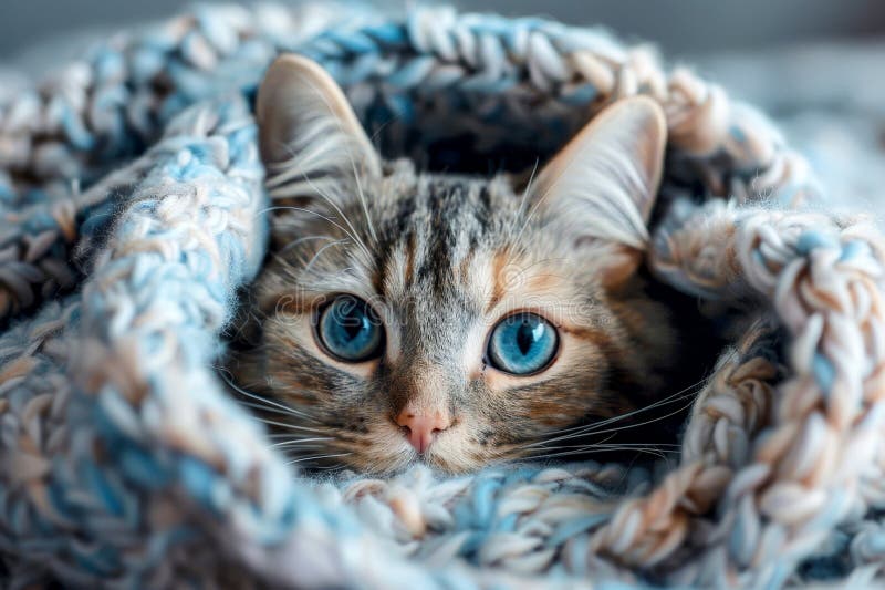 Cat Under the Blanket , Generative AI Stock Image - Image of relax ...