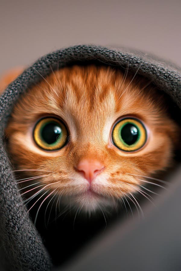 A Cat, Up-close, Wearing a Hood and Gazing into the Camera Stock Image ...
