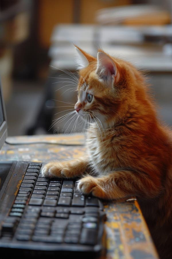 Cat Uses Computer Keyboard stock illustration. Illustration of keys ...