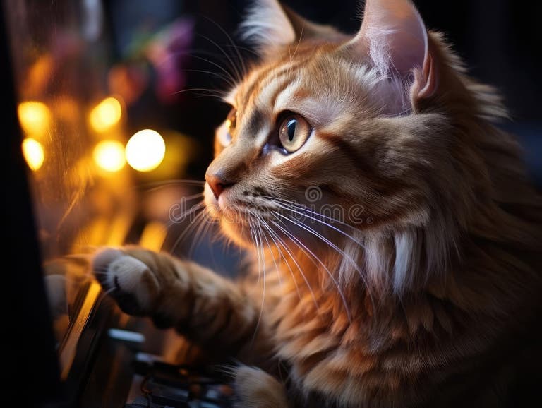 Cat Using Computer at Home Office Stock Illustration - Illustration of ...