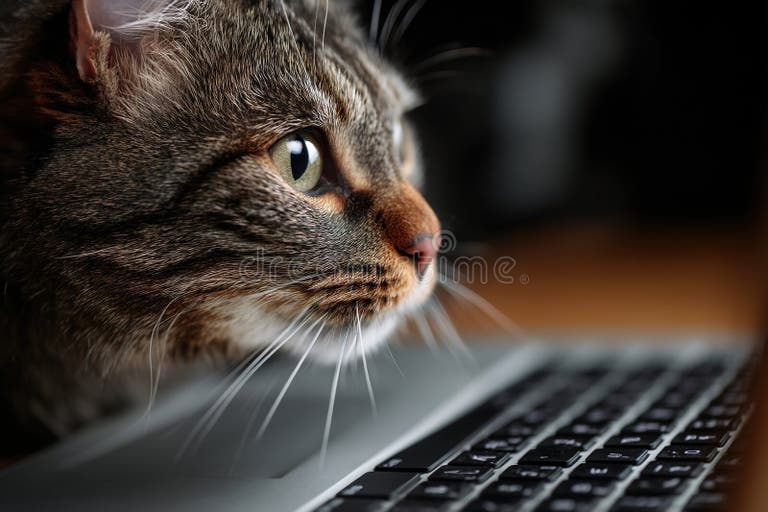 Cat Using the Computer Laptop. Generative Ai Stock Photo - Image of ...