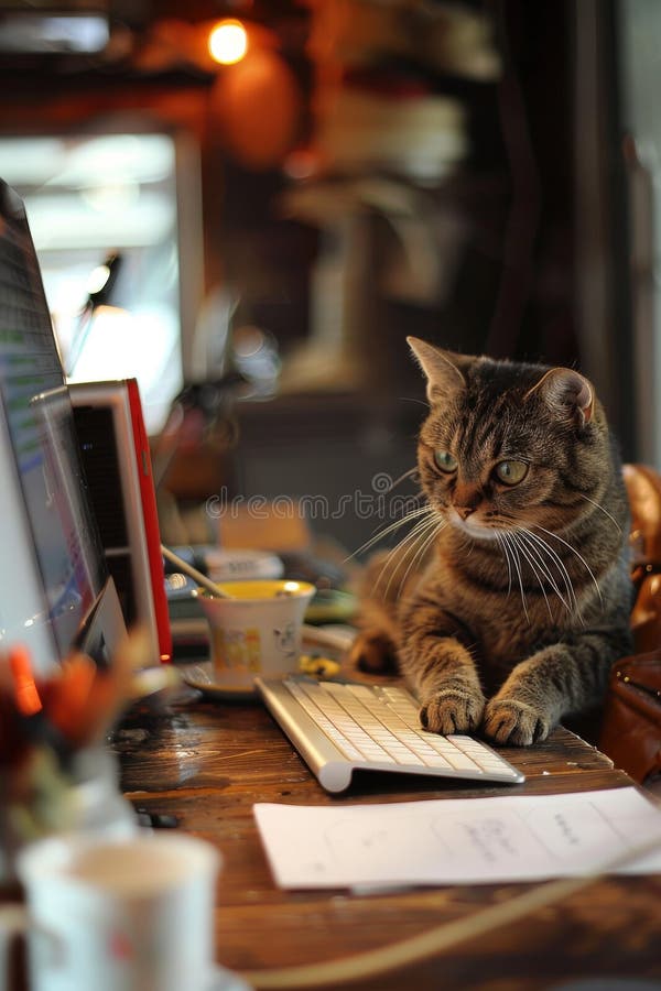 Cat Using a Computer stock illustration. Illustration of saucer - 325485083