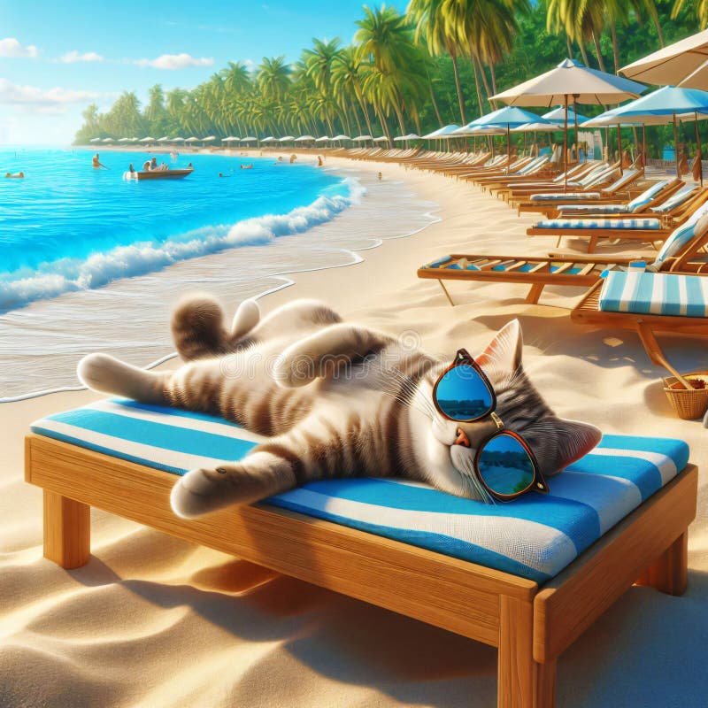 Cat on Vacations Lying on Sunbed on Beach. AI Generated Image Stock ...