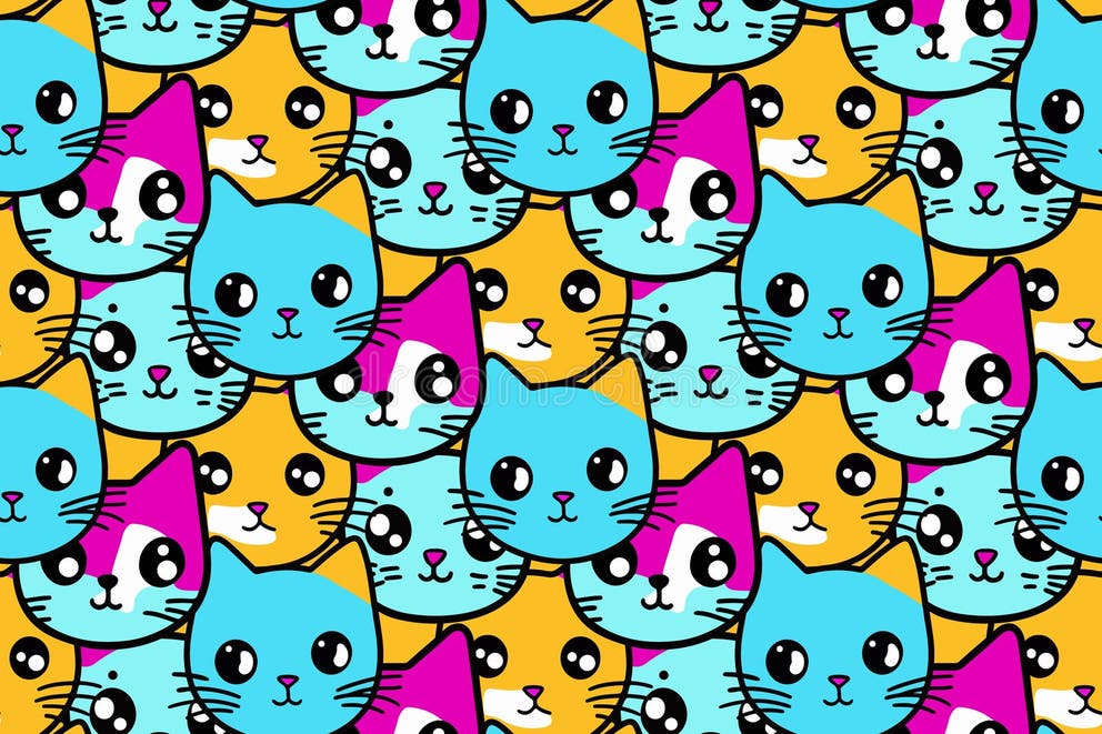 Cat Vector Pattern with Cat Faces. Seamless Print Illustration for ...