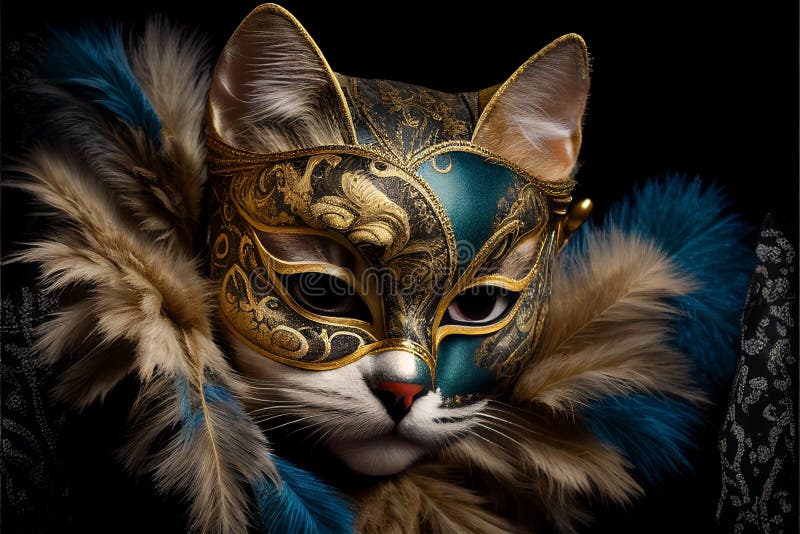 Cat in a Venetian Carnival Mask. AI Generated Stock Illustration ...