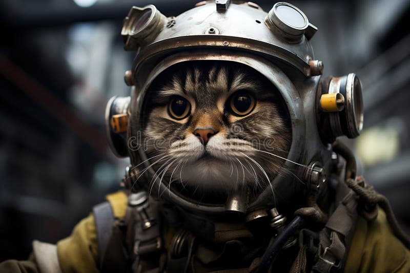 Cat in a Vintage Diver S Suit. Generated by Artificial Intelligence ...