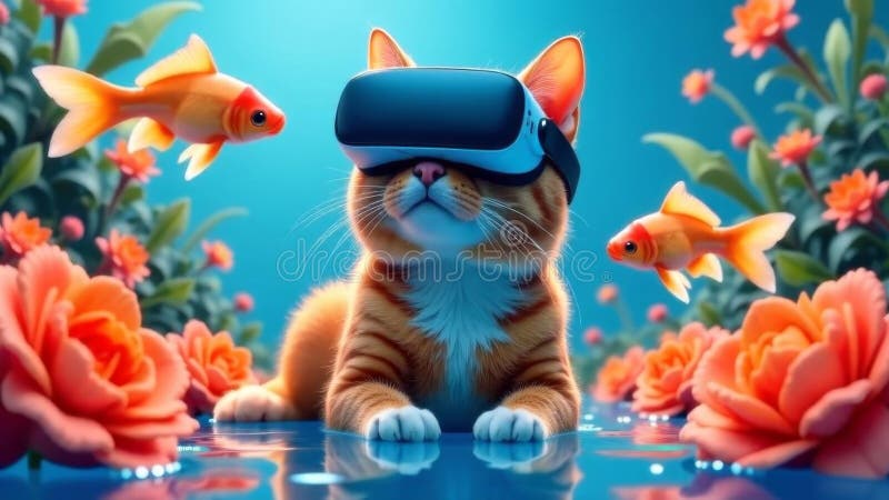 Cat Virtual Reality Glasses Fish Aquarium Stock Photos - Free & Royalty ...