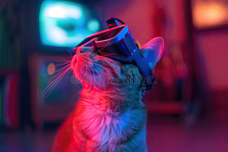 Cat In Virtual Reality Glasses Cat Using A Virtual Reality Headset Vr Futuristic Technology