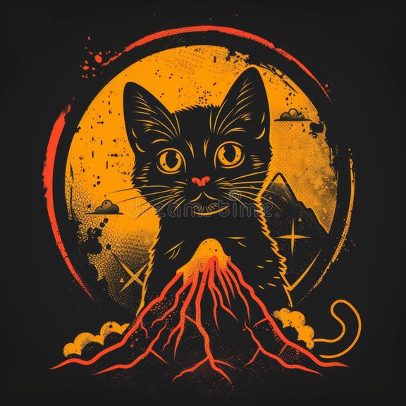 Cat on a Volcano Generated Using AI. Stock Illustration - Illustration ...