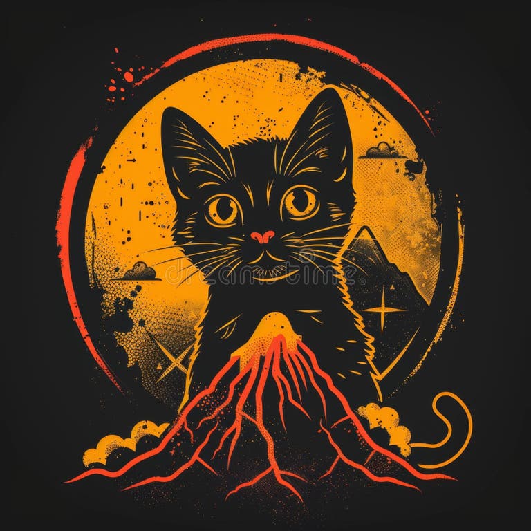 Cat on a Volcano Generated Using AI. Stock Illustration - Illustration ...
