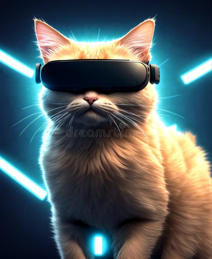Cat in VR Goggle. Modern Pussycat in Virtual Reality Glasses. Concept ...