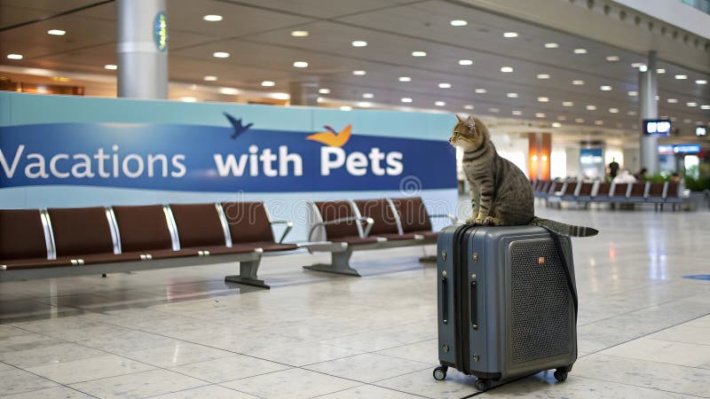 Cat Waiting for Flight at Airport. Traveling with Pets Concept. Stock ...
