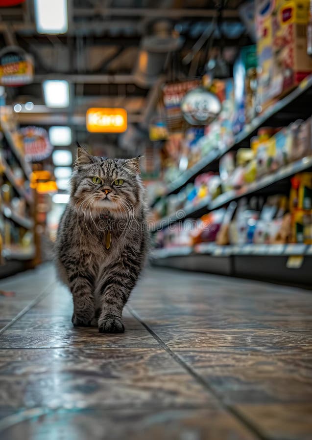 A Cat Walking Down the Aisle of a Grocery Store Stock Image - Image of ...