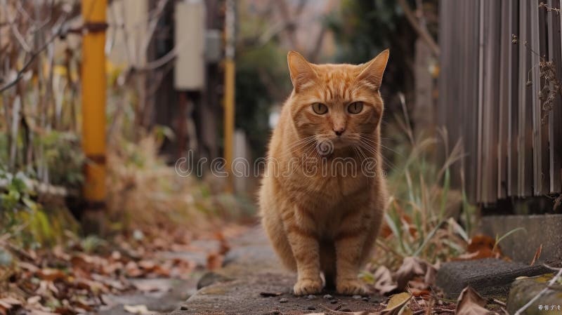 A Cat Walking Down a Path in the Woods Near Leaves, AI Stock Photo ...