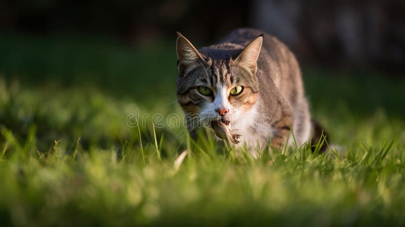 A Cat is Walking through the Grass in the Daytime. AI Generative Image ...